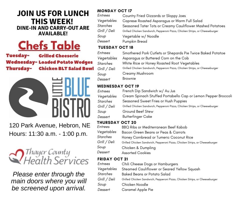 Little Blue Bistro Menu | Thayer County Health Services